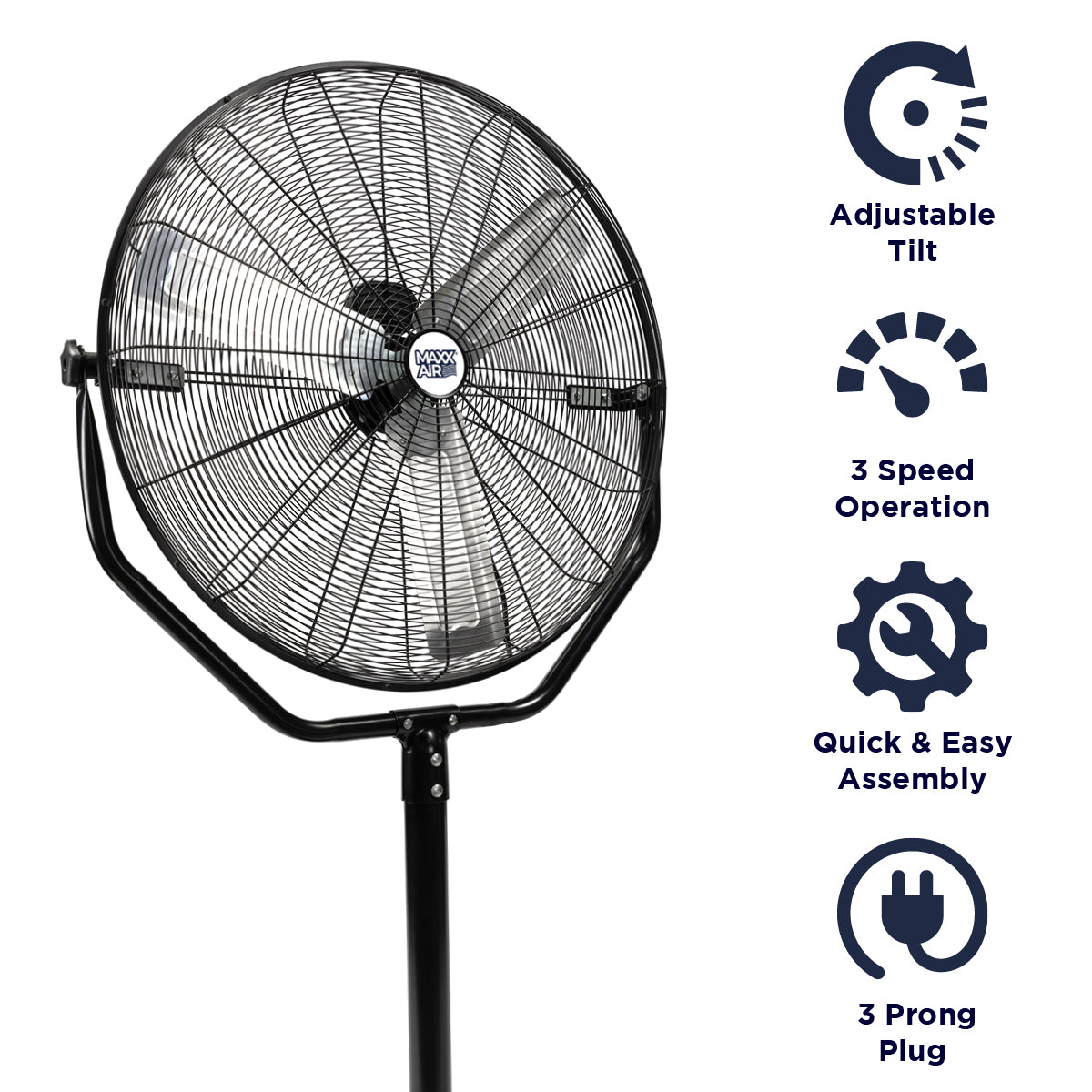 30 In. 3-Speed Tilting Yoke Pedestal Fan – Maxx Air